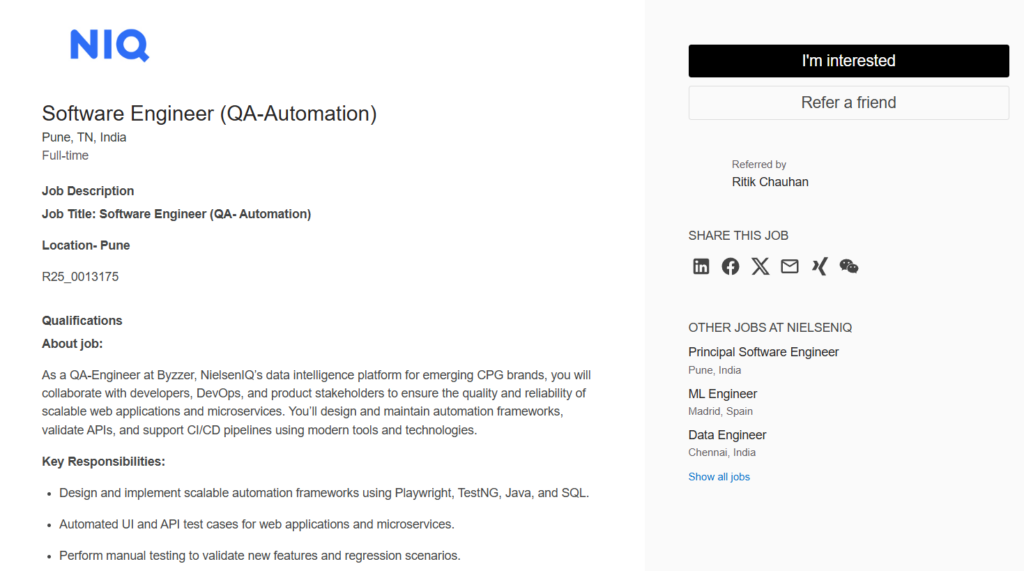 NIQ Hiring Drive 2025 - Software Engineer (QA-Automation) Role - OnlineStudy4U