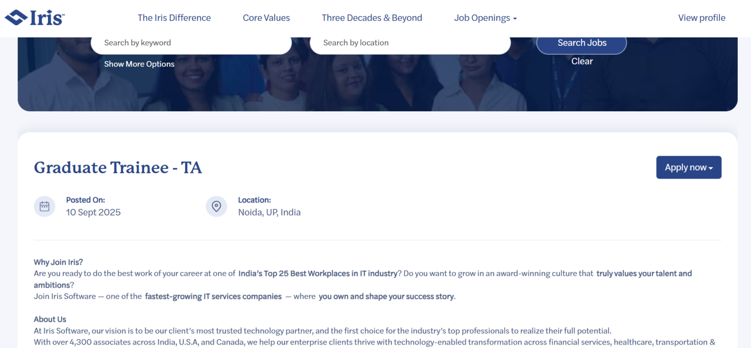 Iris Off-Campus Hiring - Graduate Trainee Role - OnlineStudy4U