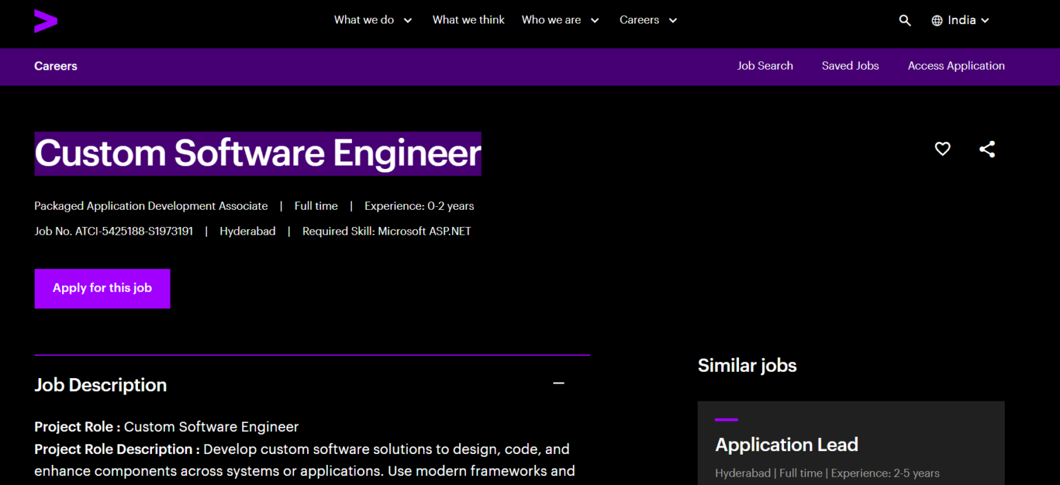 Accenture New Off Campus Hiring - Custom Software Engineer Role ...