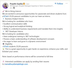 Amplelogic Hiring Drive - Internship Opportunities - OnlineStudy4U