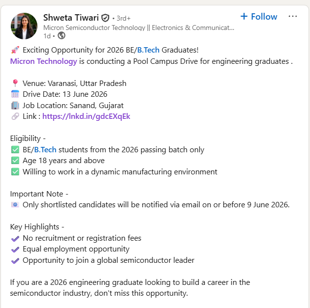 Micron Hiring Drive - Pool Campus Drive 2026 - BE/BTech Opportunities ...