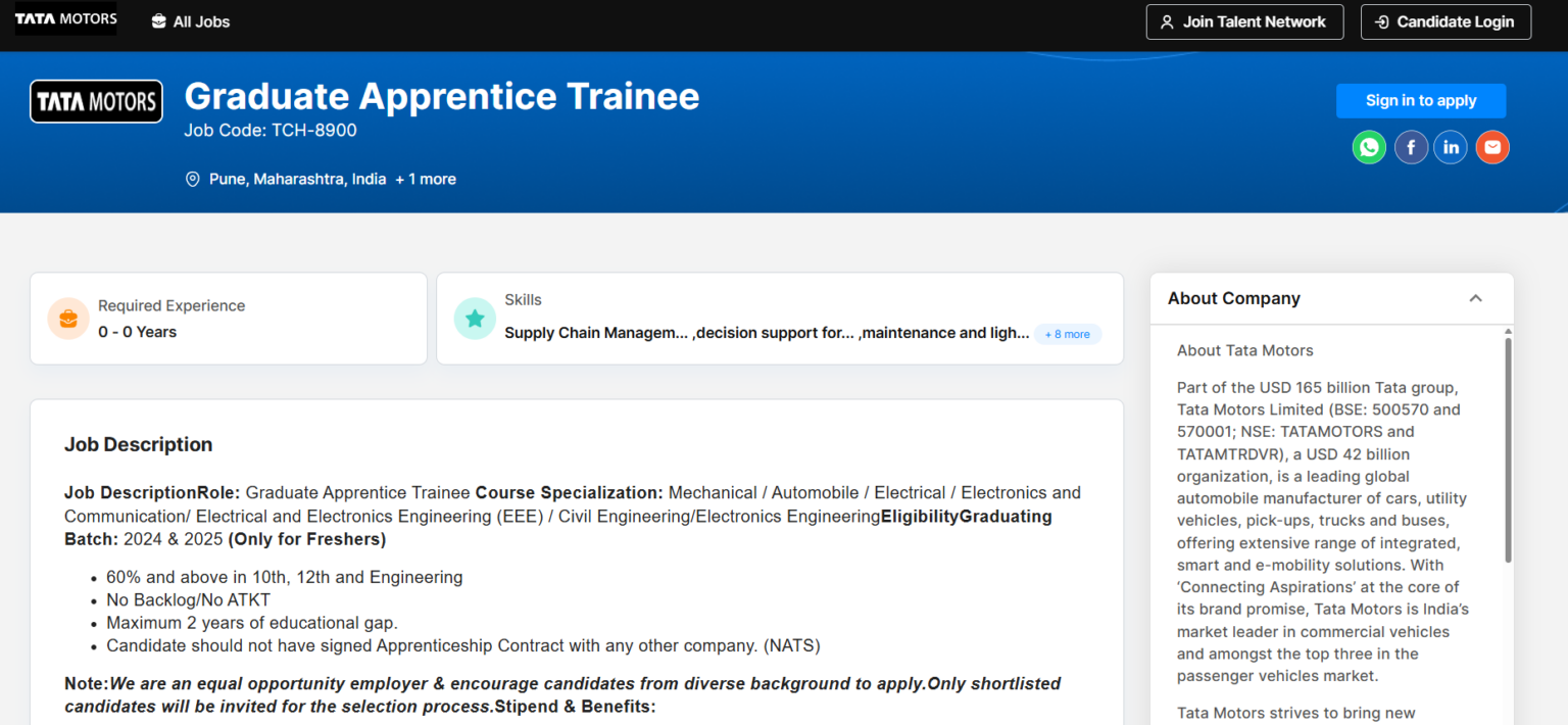Tata Motors Off Campus Drive - Graduate Apprentice Trainee - OnlineStudy4U